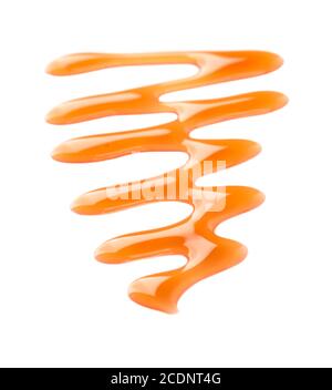 Maple syrup drizzle isolated on white background. Splashes of sweet ...