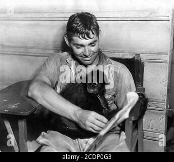 CLARK GABLE on set candid with Set Visitor ROBERT CANAVAN (his roommate ...