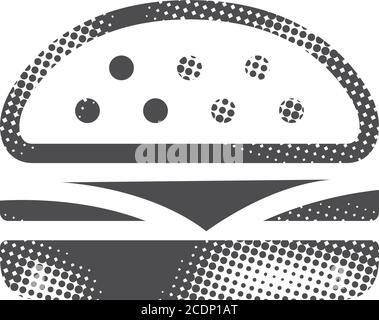 Burger icon in halftone style. Grunge background vector illustration ...