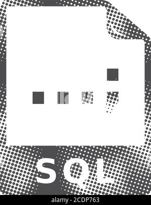 SQL File format icon in halftone style. Grunge background vector ...
