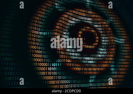 Colorful digital binary data digits and streaming binary code background with light beams Stock ...