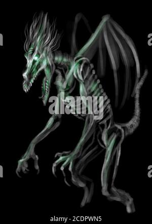 A horrible demon or undead dragon monster hand drawn illustration Stock ...
