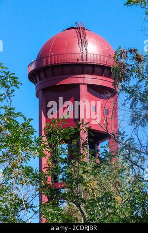 Historic red water tower in Hanko, Finland, serving as a popular ...