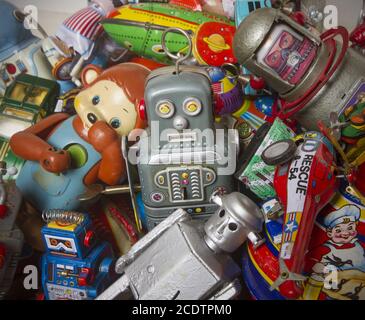 box of old tin toys Stock Photo - Alamy