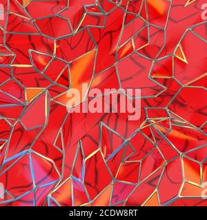 Abstract 3d rendering of chaotic red glass windows landscape structure ...