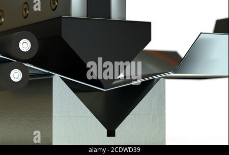 bended metal sheet, bending machine 3d render Stock Photo - Alamy