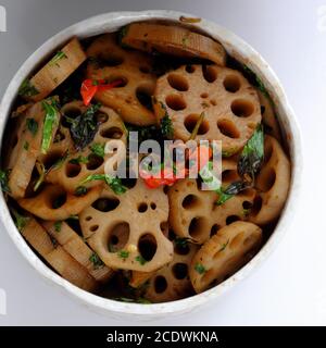 Top view of lotus root on the plate isolated on white background Stock ...