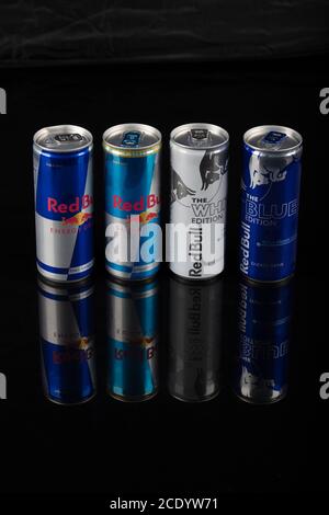 Istanbul, Turkey - August 25, 2020; Aluminum can of RedBull drink with ...