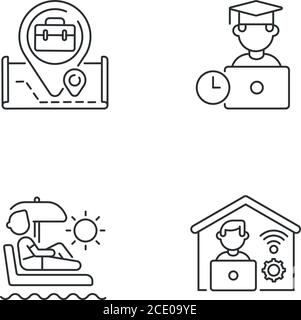 Self-employment linear icons set. Entrepreneurship, Independence, Sole ...