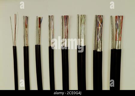 Samples of power electrical cables in the showroom. Industry Stock ...