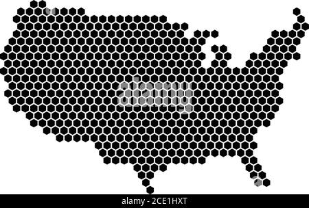 Hexagonal mosaic in a shape of USA map. Black vector illustration Stock ...