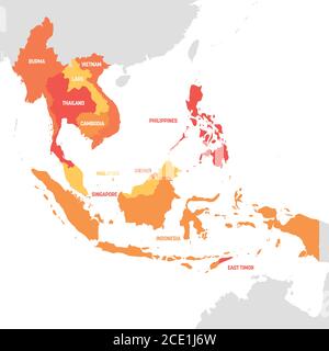 Southeast Asia Region. Map of countries in southeastern Asia. Vector ...