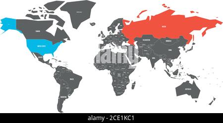 United States and Russia highlighted on political map of World. Vector ...