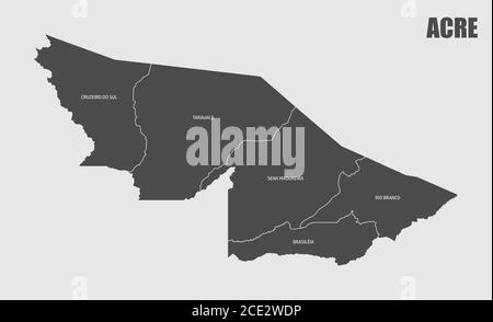 Acre State, outline map isolated on white background, Brazil Stock ...