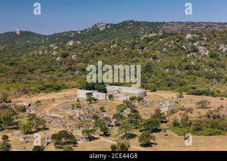 Great Zimbabwe ruins, the Great Enclosure, distant view from the ...
