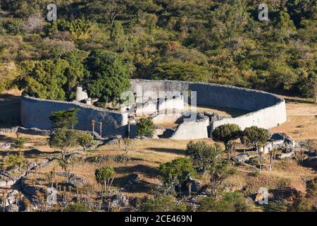 Great Zimbabwe ruins, the Great Enclosure, distant view from the ...