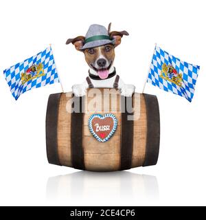 bavarian german jack russell dog with gingerbread and hat, behind ...