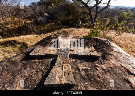 Khami Ruins, stone carved cross, ancient capital of the Torwa dynasty ...