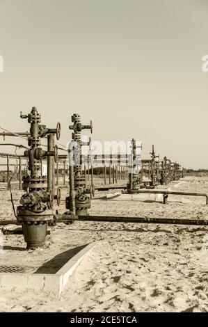Oil well wellhead equipment. Hand valve with handwheel for opening and ...