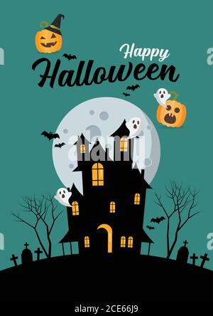 Halloween ghost house greeting card for october holiday celebration ...
