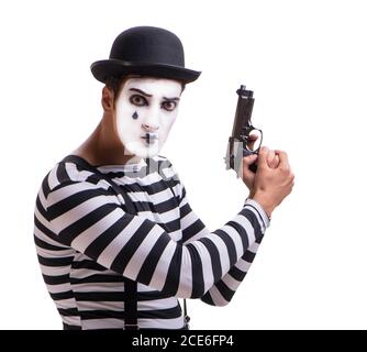 Mime with handgun isolated on white background Stock Photo - Alamy
