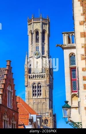 The Belfry Tower, aka Belfort, of Bruges, medieval bell tower in the ...