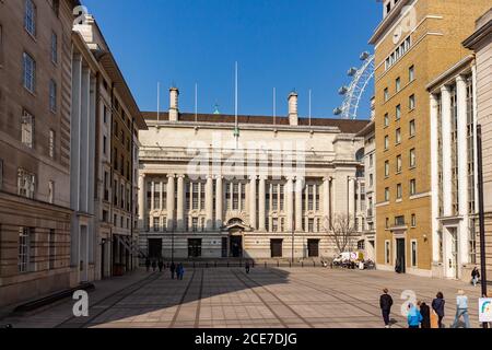 Architectural shot of County Hall facade and roof details in London ...