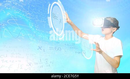 Concept of VR or virtual reality for math education illustrated by ...