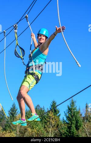 Climbing harness, high rope course, Berlin, Germany, Europe Stock Photo ...