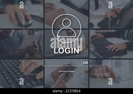 Login concept illustrated by pictures on background Stock Photo - Alamy
