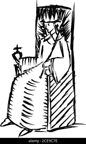 King Sitting on the Throne, Vector Cartoon Stick Figure Illustration ...