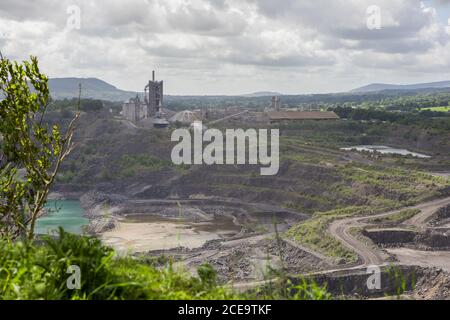 Large limestone quarry in Clitheroe, Ribble valley. Excavators and ...
