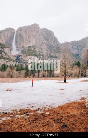 A beautiful shot of a lonely person walking at the beach during the ...