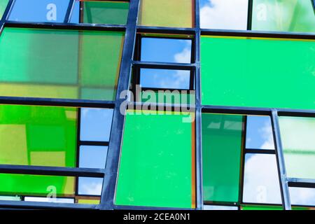 The walls are made of multi-colored panels, modern background Stock ...