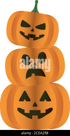 Pumpkin line faces set. Halloween linear pumpkins collection. Vector ...