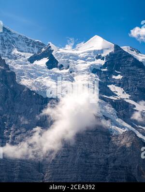 Snow-capped Silberhorn mountain in the Swiss Alps viewed from a hotel ...