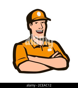 Logo service. Worker in work clothes. Vector illustration Stock Vector ...