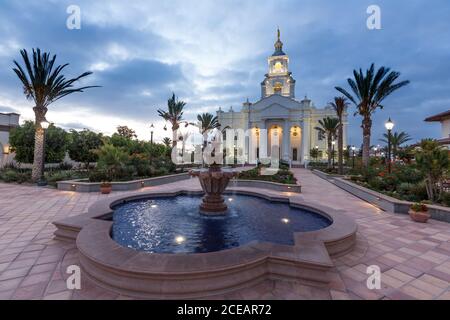 Fountains in the courtyard of the Tijuana Temple of the Church of Jesus ...