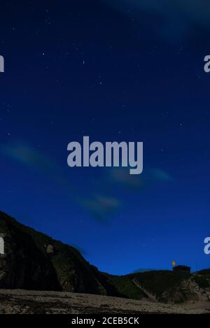 Stars from Porthcurno Beach, Night Sky - Porthcurno, Cornwall, UK Stock ...