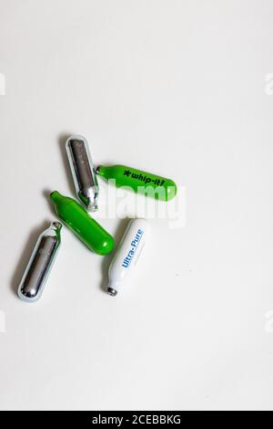 Nitrous oxide cartridges used as a drug to get high known as whippits ...