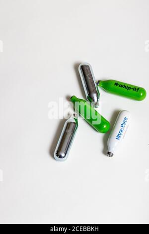 Nitrous oxide cartridges used as a drug to get high known as whippits ...