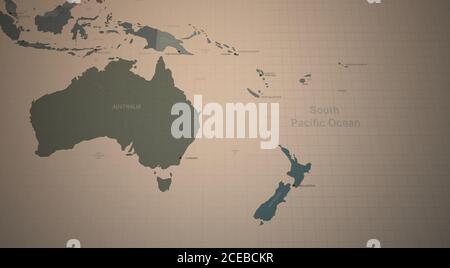 South Pacific Countries Map. Continental Vintage Map 3d Rendering Stock ...
