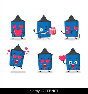 Blue highlighter cartoon character with love cute emoticon Stock Vector ...