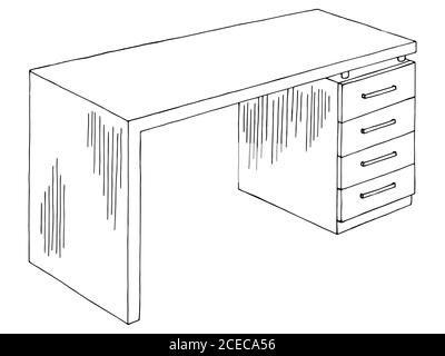 Office table graphic black white interior sketch isolated illustration ...