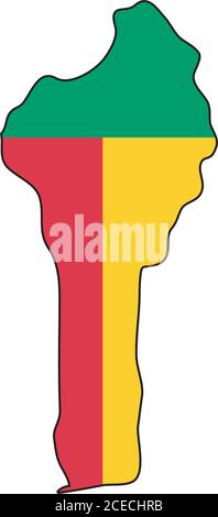 Stylized outline map of Benin with national flag icon. Flag color map ...