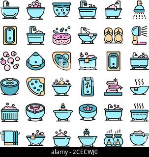 Modern jacuzzi icons set. Outline set of modern jacuzzi vector icons ...