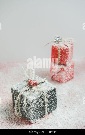 Christmas Presents On Snow Stock Photo - Alamy
