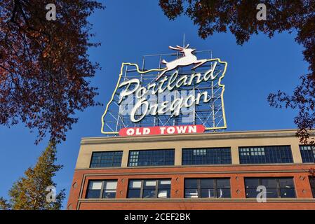 White Stag, iconic Portland Oregon neon sign, decorated to look like ...