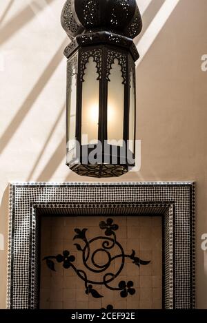 Wall and ceiling design details in Gothic style. White gypsum bas ...