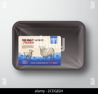 Fine Quality Organic Mutton. Vector Meat Packaging Label Design on a ...